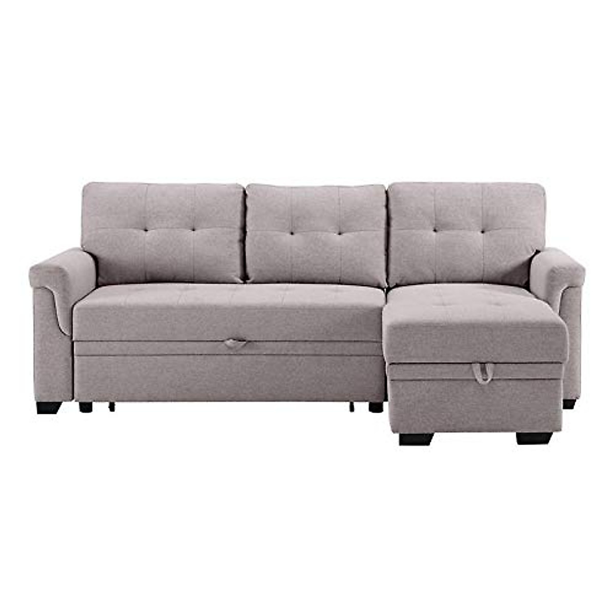 BOWERY HILL Light Gray Linen Reversible/Sectional Sleeper Sofa with Storage for Small Space