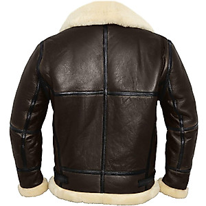 MARCO ENZOLANI B3 Bomber Jacket Aviator Real Shearling B3 Bomber Jacket Winter (Brown, l)