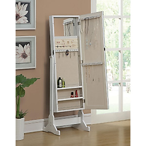 Coaster Home Furnishings Zayas Contemporary Rectangular Cheval Mirror with Jewelry Storage Adjustable Bedroom Mirror Jewelry Armoire White 901827