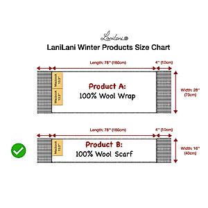 LaniLani 100% Merino Wool Scarf for Women and Men, 78” x 16”, the Perfect Warm and Soft Accessory for Winter (Navy Blue, 1)