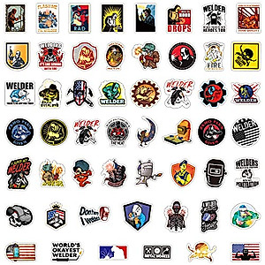 Welder Stickers for Helmet 50pcs, Cool Welding Worker Stickers, Hard Hat Vinyl Stickers for Men Tool Box Laptop Motorcycle Skateboard Bike Luggage