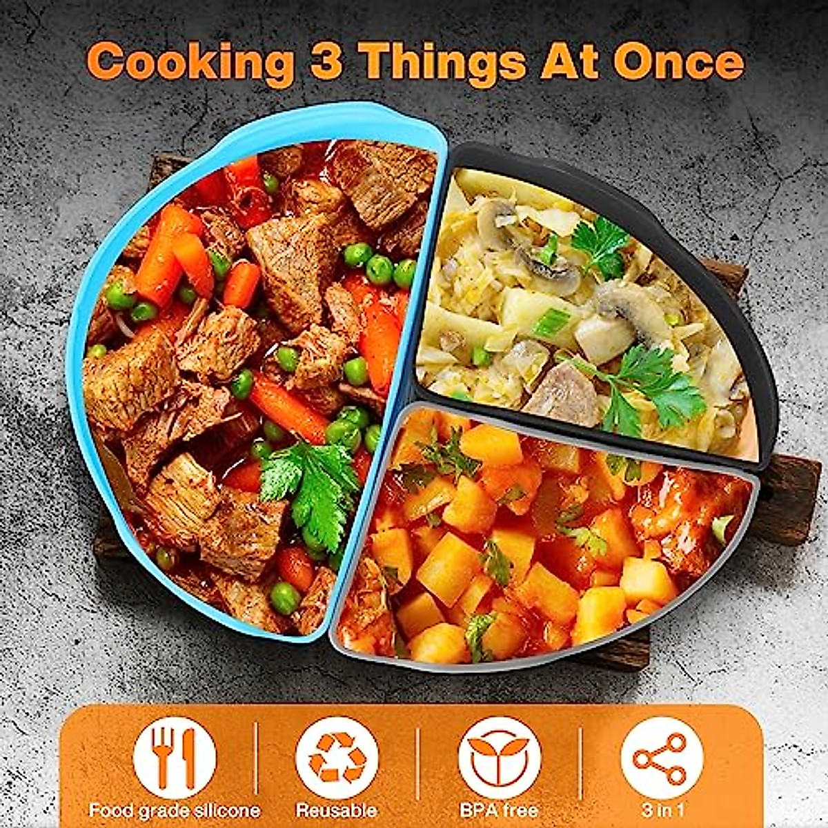 Spardar Slow Cooker Liners, 3 In 1 Reusable Insert Divider Compatible with Crock Pot 6-7 QT Oval Slow Cookers, Silicone Slow Cooker Liner for Crock Pot, Dishwasher Safe, BPA Free, Easy Clean