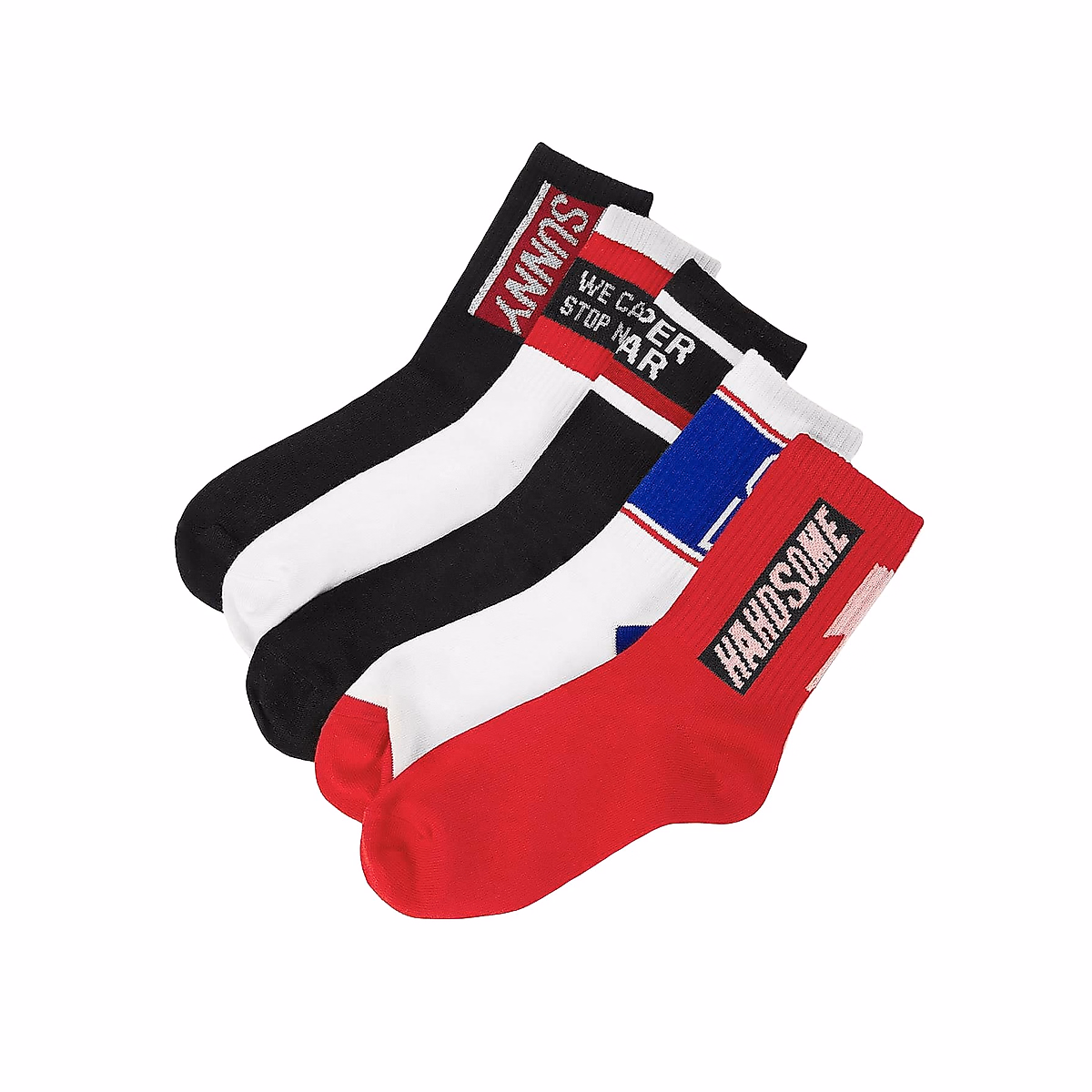 OYOANGLE Men's 5 Pairs Men Letter Graphic Crew Socks Casual Sports Socks Multicolor one-size