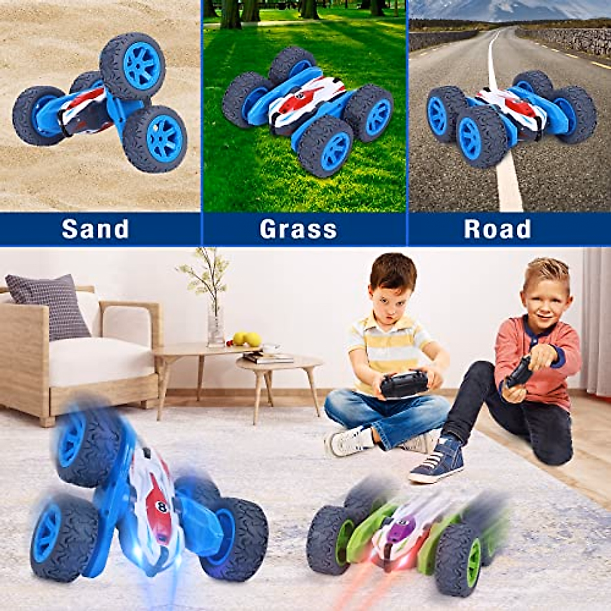 Twister.CK Remote Control Car, 2Pack Double Side RC Stunt Car, 360 Filps Rotating RC Cars, LED Headlights RC 4WD High Speed Off Road for Kids Girls Boys Age 6+