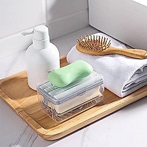 CYFANG Soap Tray Multifunctional Soap Tray Hands-Free Foaming Soap Tray Household Storage Box Drain Tray Lightluxuryblue