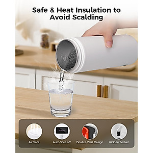 Travel Portable Electric Kettle, Small Mini Coffee Tea Kettle with 4 Temperature Settings, Fast Boiling Hot Water with Auto Shut-off, Stainless Steel, 17oz, White