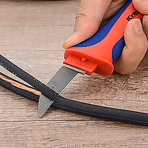 iCrimp Utility Knife for Cable Skinning, Wire Insulation Dismantling Knife, 2-Pack Insulated Electricians Cable Stripping Knives, Fixed Blade