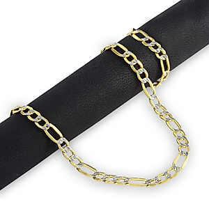 Nuragold 10k Yellow Gold 5.5mm Figaro Chain Link Diamond Cut Pave Two Tone Bracelet, Mens Womens Jewelry 7" 7.5" 8" 8.5" 9"