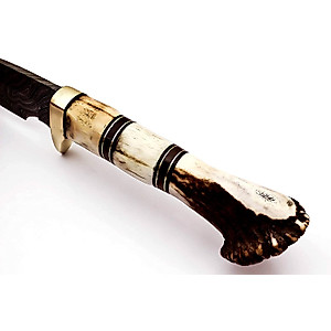 Skokie Knives Custom Hand Made Damascus Steel Hunting Knife Handle Stag Antler