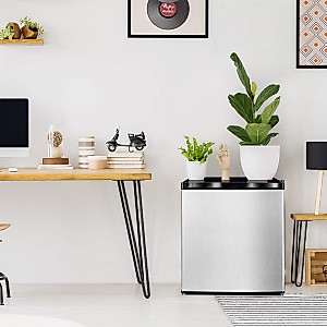 COSTWAY Compact Upright Freezer Countertop, 1.1 cu. ft. Mini Size with Reversible Stainless Steel Door and Adjustable Removable Shelves, Single Door Vertical Freezer for Home, Dorm, Office