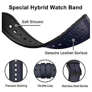 Anbeer Leather Silicone Hybrid Wacth Bands 20mm 22mm Genuine Leather and Rubber Watch Strap for Men and Women