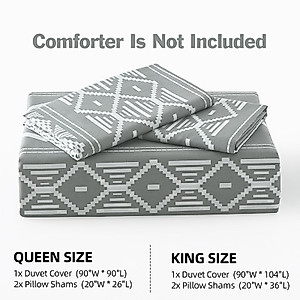 EWlinens Boho Duvet Cover King Size - Gray Geometric Bedding Duvet Cover Set 3 Pieces Bohemian Striped Pattern Printed Cotton Comforter Cover with Zipper Closure & Corner Ties, 104"x90"