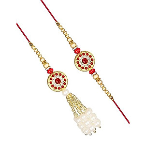 CHERKRAFT Lumba Rakhi For Brother & Bhabhi Set/Bhaiya Bhabhi Rakhi Thread Jodi Kundan Combo Rakhi (Design 1, Standard)