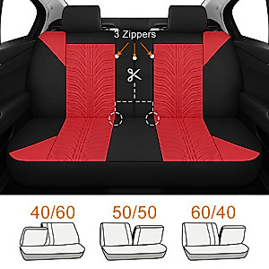 CAROMOP Car Seat Covers Full Set, Washable and Breathable Premium Cloth Seat, Split Bench Seat Covers for Cars, Universal Fit for Most Car Interior Covers Sedan Truck SUV(Black/Red)