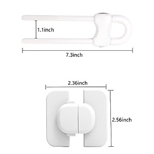 10 Pieces Child Safety Cabinet Locks, U-Shaped Sliding Cabinet Locks and 3m Adhesive Plastic Drawers Locks for Babies with Extra Security Locking Buttons for Cabinets Fridge Closet Dresser (White)