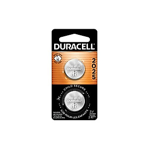 Duracell CR2025 3V Lithium Battery, Child Safety Features, 2 Count Pack, Lithium Coin Battery for Key Fob, Car Remote, Glucose Monitor, CR Lithium 3 Volt Cell