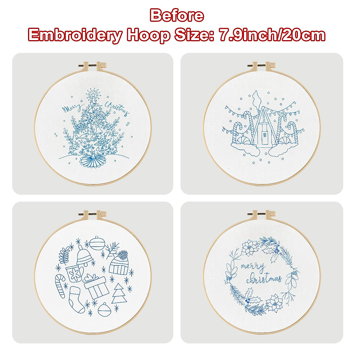 Sivilife Christmas Embroidery Starter Kit for Beginners, 4 Sets Stamped Cross Stitch Kits for Adult, Cute Sock Gift Pattern Hand DIY Kit with 2 Embroidery Hoops Instructions Color Threads and Needles