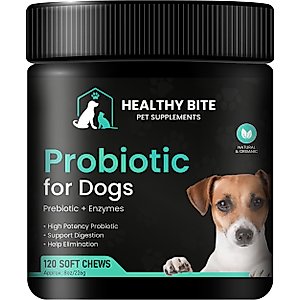 Healthy Bite Probiotic for Dogs - Dog probiotic for Diarrhea, Gut Health and Itching, 6 Different Bacterias, Dog Probiotic Chews - Prebiotic for Dogs - Made in USA - 120 Count