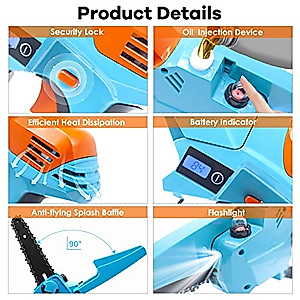 Mini Chainsaw,6 Inch Mini Chainsaw Cordless,36V Battery Chainsaw with Security Lock,Handheld Electric Chainsaw Cordless for Tree Trimming Branch Wood Cutting 2 Batteries, 2 Chains Included