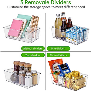 wilfox Pantry Organization, 3 Pack Clear Organizer Bins with Removable Dividers for Pantry, Kitchen, Fridge, Cabinet, Stackable Storage Bins for Snack, Pouches, Spice Packets