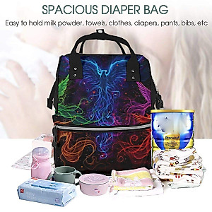 Cool Fire Flame Phoenix Diaper Bag Backpack Multi Function Nappy Bag Large Capacity Mommy Backpack Organizer for Baby Care Baby Bag for Mom and Dad