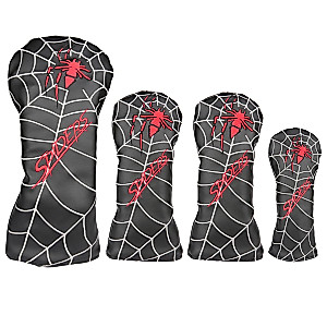 Golf Builder 4pcs/Set Spider Embroidery Black Golf Club Driver Fairway Wood Hybrid Head Covers 1 3 5 UT Covers