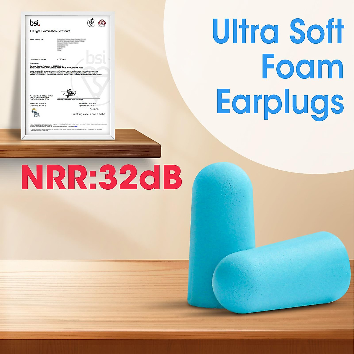 AZEN 100 Pairs Ear Plugs Bulk, NRR 32dB Soft Foam Ear Plugs for Sleeping Noise Cancelling, Earplugs for Concerts Shooting Swimming Noise Reduction (Lake Blue)