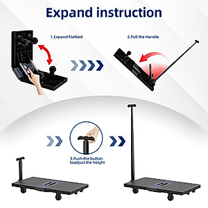 Platform Truck, Folding Trolley, 330 lb Capacity Heavy Duty Trolley with Folding Handbags, Telescoping Handlebar Platform Trolley for Luggage, Traveling, Moving, Shopping, Office (Black)
