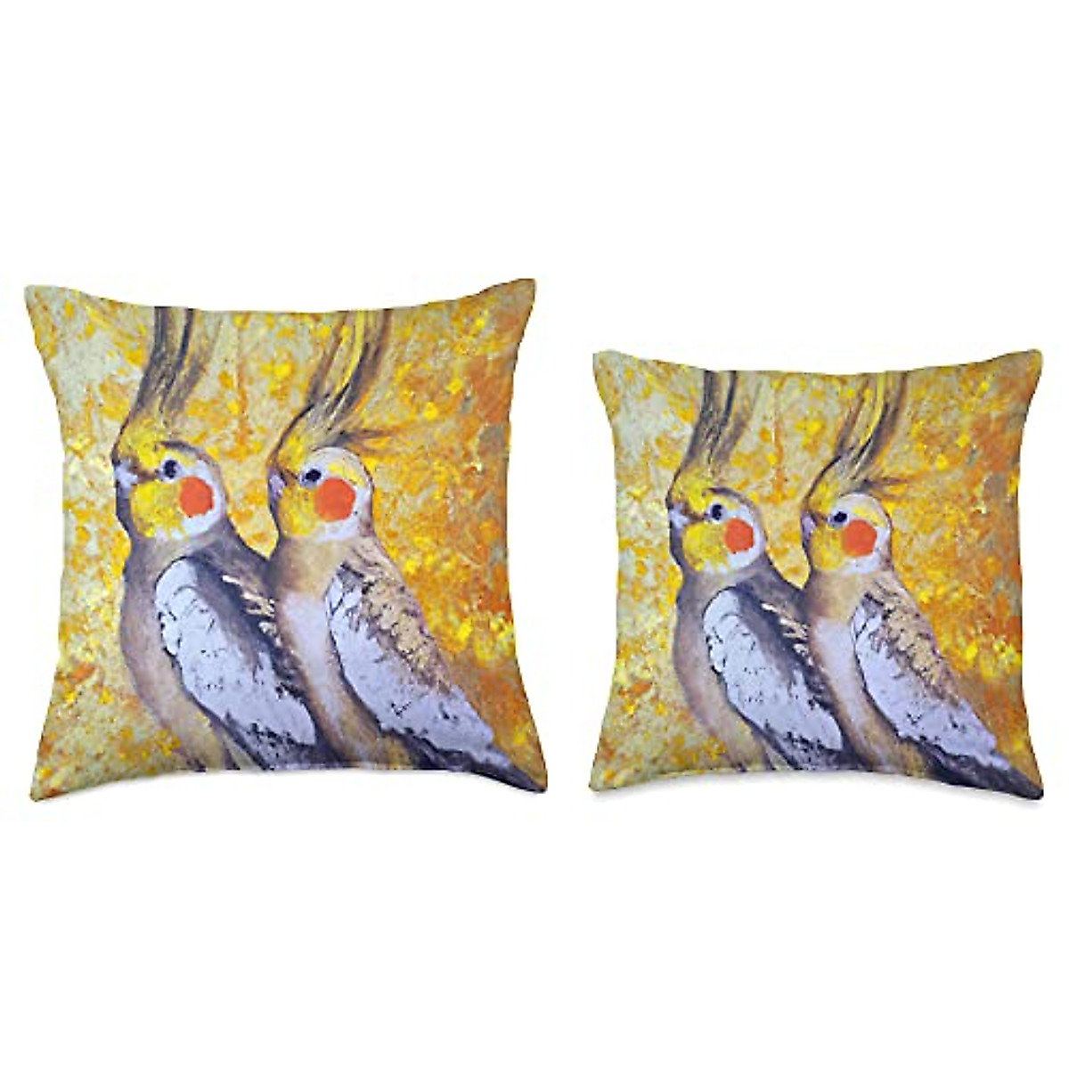 Cockatiel Parakeet Bird Lover Cockatiel Couple Portrait Gustav Klimt Art Style Throw Pillow, 16x16, Multicolor