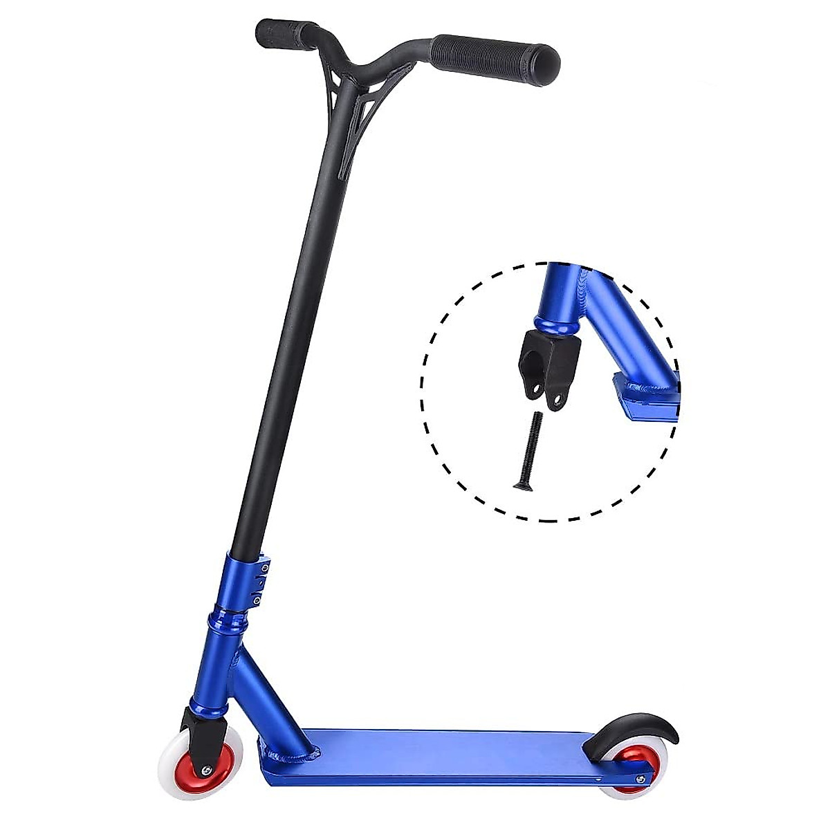 Blue Pro Aluminum Tricks Stunt Scooter for Adult Extra Wide Steel Handle Bar Max Capacity 220Lbs 4" 88A PU Solid Wheels 3-Bolt Safety Lock Rear Aluminum Brake US Delivery (Blue)