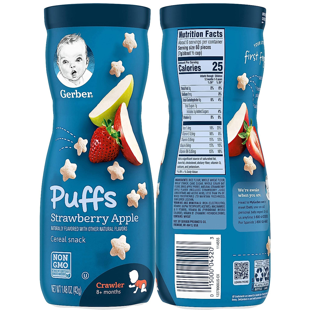 Gerber Graduates Puffs Cereal Snack Variety Pack - Blueberry, Strawberry-Apple, Sweet Potato 1.48 Ounce (Variety Pack of 3)