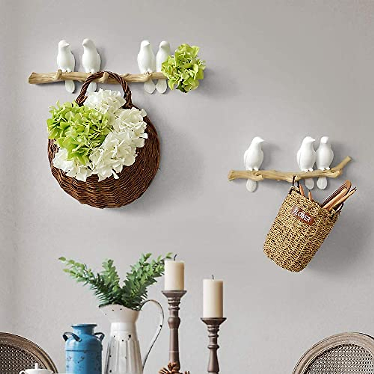 Clothes Coat Hooks Wall Mounted Coat Rack White Stick, 4 Birds Hooks Coat Hanger Rack, Space Saving Hanger for Wall, Entryway Hanger with Pegs,Coats,Scarves (White 4birds Hooks)