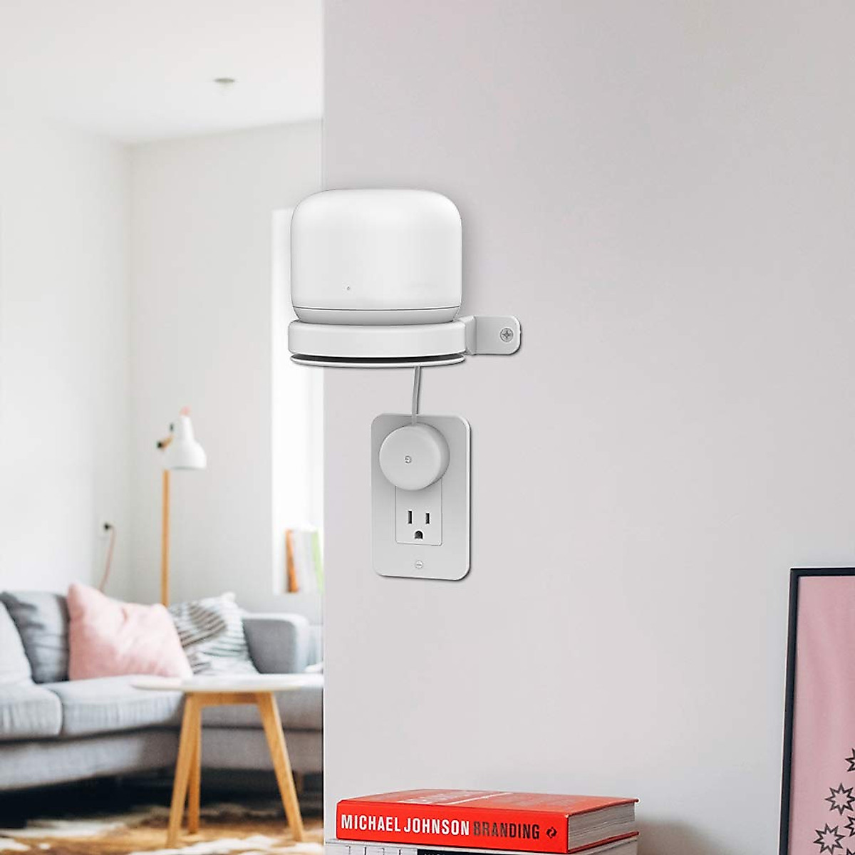 Delidigi Google WiFi Wall Mount ABS Bracket Holder Shelf for Google Nest WiFi Router and System[Built-in Cable Management](White)