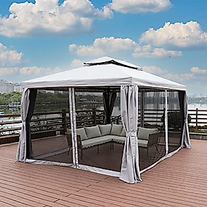 Fancihabor 10' X 13' Patio Gazebo, Outdoor Gazebo Canopy with Mosquito Netting and Curtains, Double-Roof Soft Top Gazebo Canopy for Patio, Deck, Backyard, Garden, Lawns (Grey)