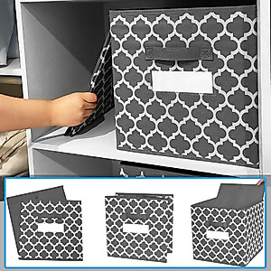 homyfort Cube Storage Organizer Bins 12x12 - Fabric Storage Cubes Bin Foldable Baskets Square Box with Labels and Dual Plastic Handles for Shelf, Nursery, Cabinet, Clothes, Toys, Set of 6 (Grey)