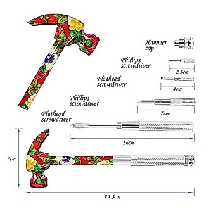 6 in 1 Flower Hammer & Screwdriver Tool, All In One Screwdriver Hammer Tools Set with Screwdriver, Best Gift for Birthday Valentine's Mother's day Christmas Thanksgiving Halloween(Red)