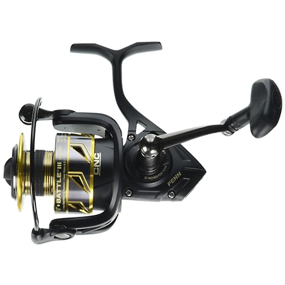 PENN Battle III Spinning Inshore Fishing Reel, HT-100 Front Drag, max of 15lb | 6.8kg, Made with Sturdy All-Aluminum Composition for Durability, 4000, Black and Red