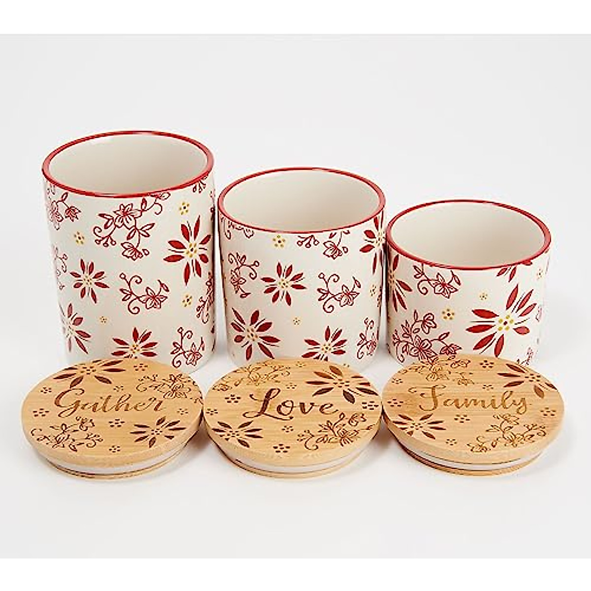 Temp-tations Set-of-3 Mini Canisters w/Bamboo Lids: 16 oz, 12 oz, 8 oz (Old World Green)