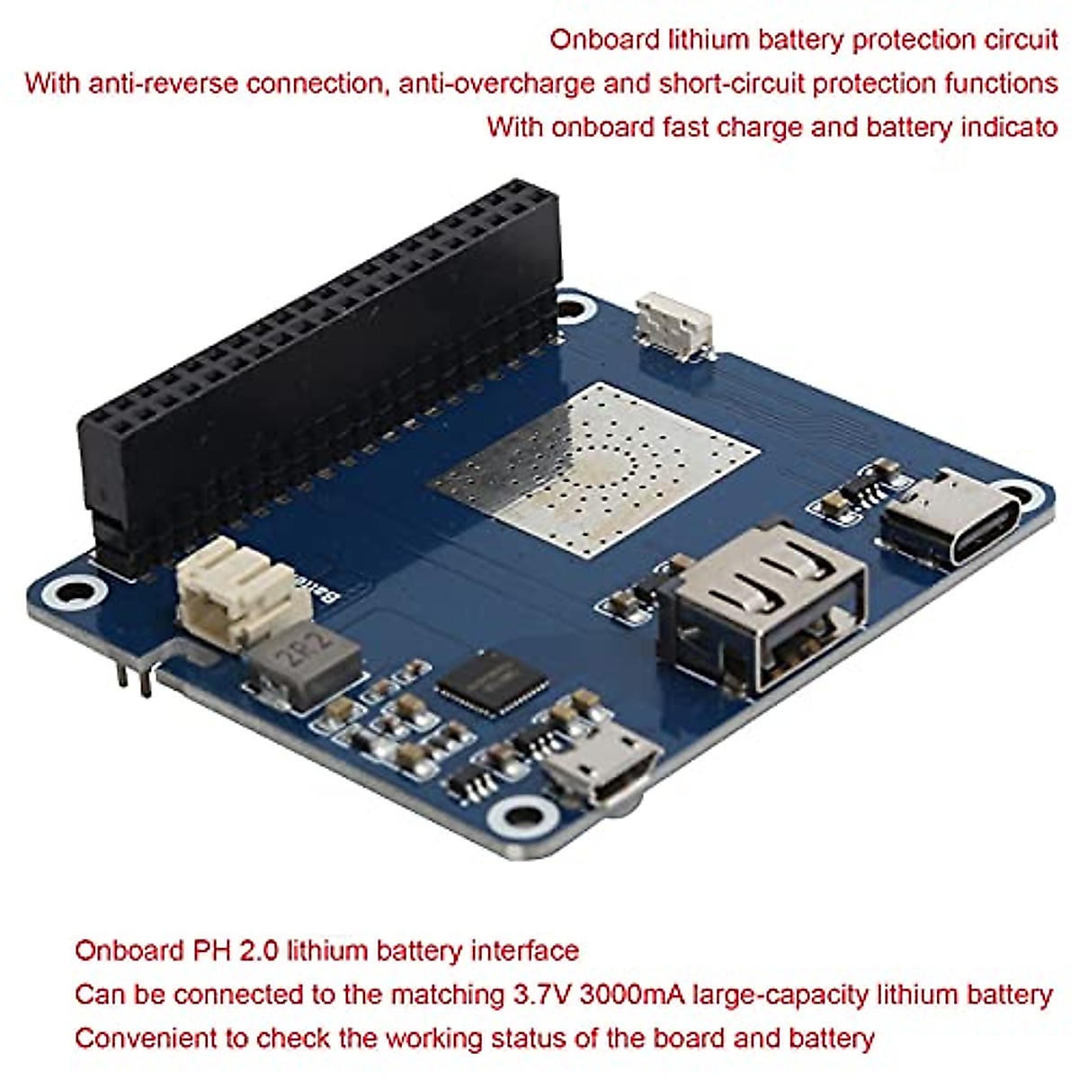 Lithium Battery Pack Expansion Board for Raspberry Pi, Lithium Battery Pack Expansion Board Power Supply with SW6106 Mobile Power chip, Supports Two-Way Fast Charging