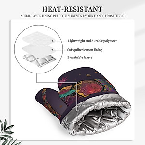 Colorful Tribal Floral Elephant Printed Oven Mitts Heat Resistant Oven Gloves Non-Slip Silicone Kitchen Gloves for Cooking Baking BBQ Gloves 1 Pair