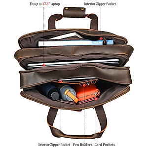 Polare 18.5” Full Grain Leather Laptop Briefcase Messenger Work Bag Overnight Bag For Men X-Large Fits 17.3” Laptop