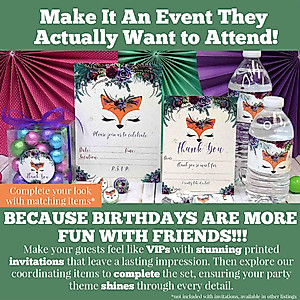 Woodland Forest Fox Face Floral With Greenery Birthday Party Invitations, 20 5x7 Fill In Cards with Twenty White Envelopes by AmandaCreation