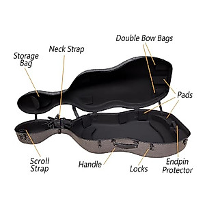 WUQIMUSC Lightweight Carbon Fiber Cello Case 4/4 Full Size, Hard Shell with Wheels, Backpack Straps & Padded Handles, 3.8kg, Durable Stylish Design for Musicians (Black)