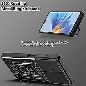 Ysnzaq Military Grade Heavy Duty Shockproof Case for Oppo A17 6.56", Sliding Window Lens Protection with Magnetic Car Bracket Phone Cover for Oppo A17 SJ Black