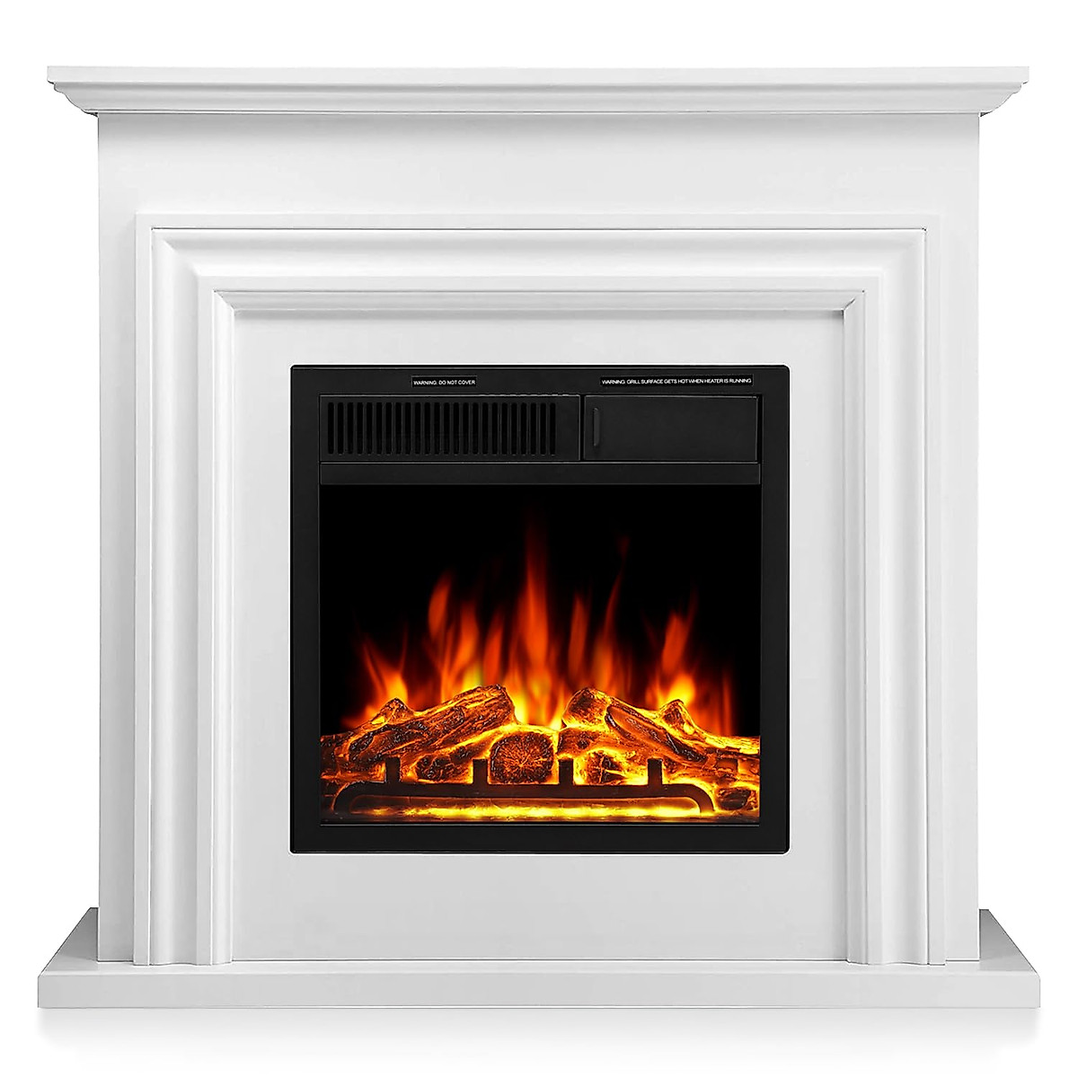 Havato Electric Fireplace Heater Wooden Surround Firebox?Remote Control, Adjustable LED Flame, 750W/1500W Free Standing Fireplace?White?