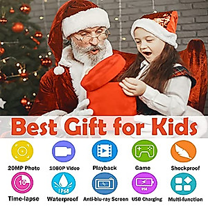 SHOWCAM Kids Waterproof Camera Best Gift for Children with Video, Underwater Child Cam for Boy Age 3,4,5,6+, Selfie Supported 1080P 8MP 2.4 Inch Large Screen, 16GB, Silicon Handle - Blue