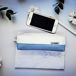 Oritlife Upgraded Wide-Open Stationery Pencil Case with Premium PU and Cotton, Pen Pencil Pouch with Silver Zipper for School College & Office (Blue)