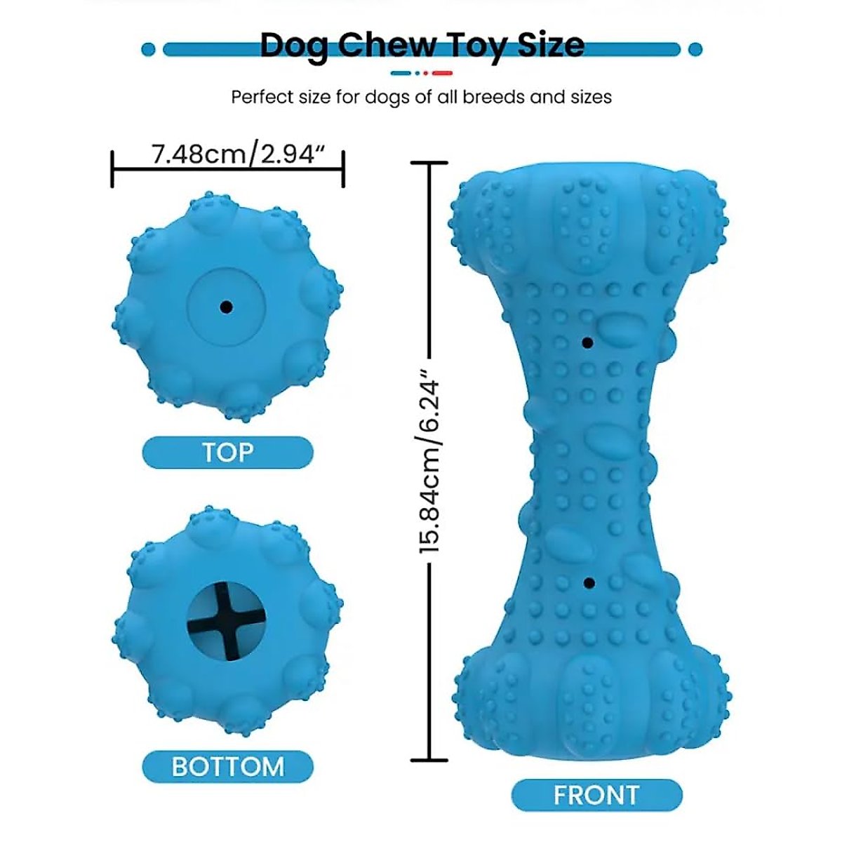 2 in 1 Premium Dog Toy, Dog Toys for Aggressive chewers, Combinated Food Dispenser and Speaker Function, Unique Design, Easy to Chew; 100% Safe Natural Rubber; for All Breed and Species