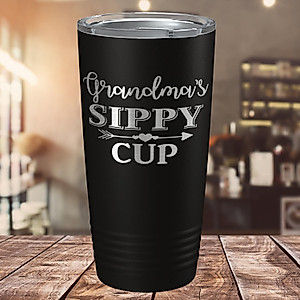 Grandmas Sippy Cup Gift for Women Birthday Black 20 oz Stainless Steel Tumbler with Lid Insulated Cup