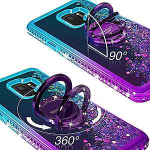 Silverback for Galaxy S9 Case, Moving Liquid Holographic Sparkle Glitter Case with Kickstand, Bling Diamond Rhinestone Bumper Ring Protective Samsung Galaxy S9 Case for Girls Women - Purple